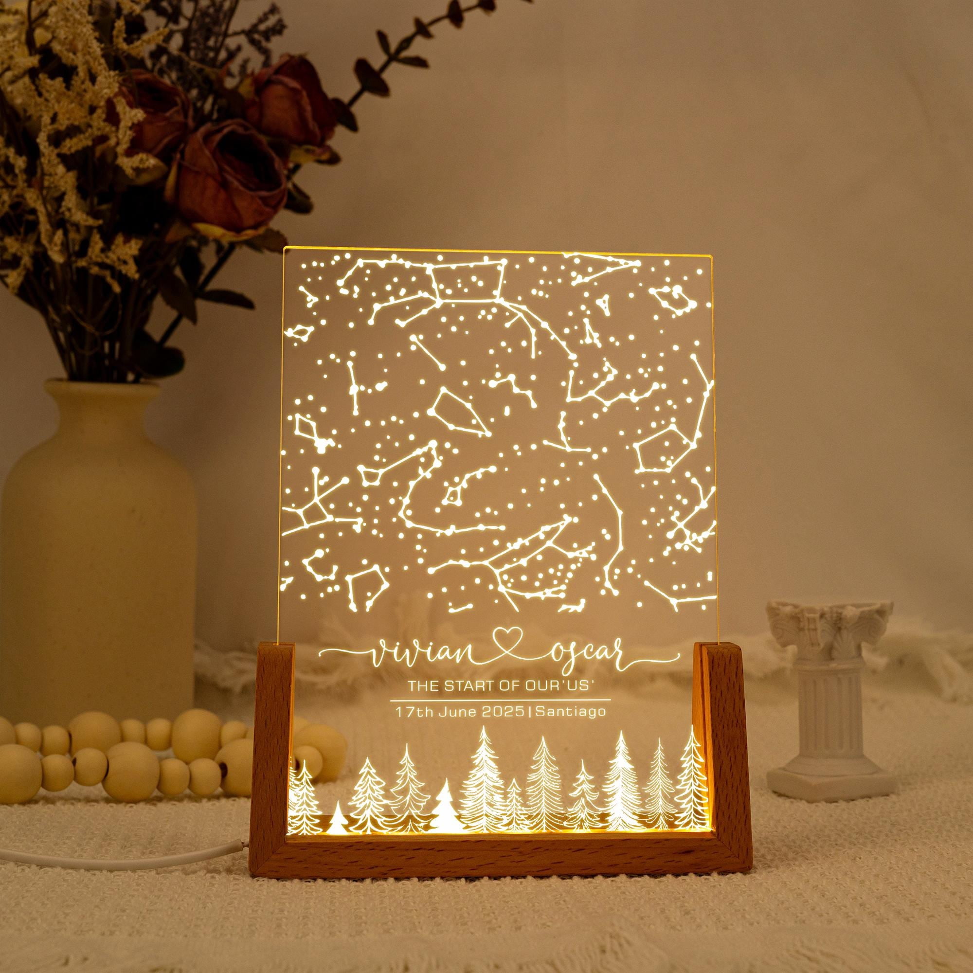 Celestial Chart Star Map Custom LED Lamp Acrylic Board Wooden Base ...