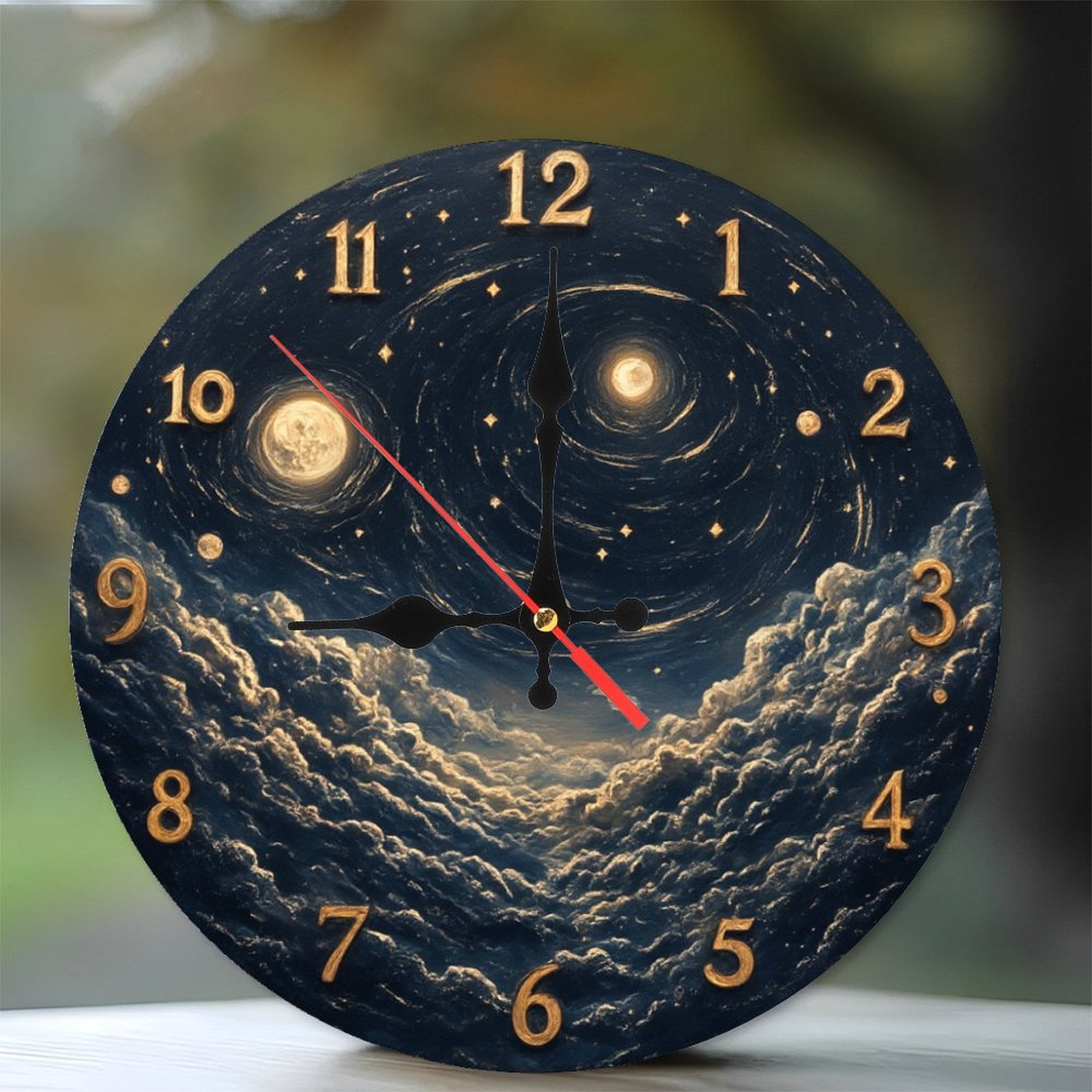 Celestial Clock Wall Decor Night Sky Clouds Moon Stars Art 10-Inch ...