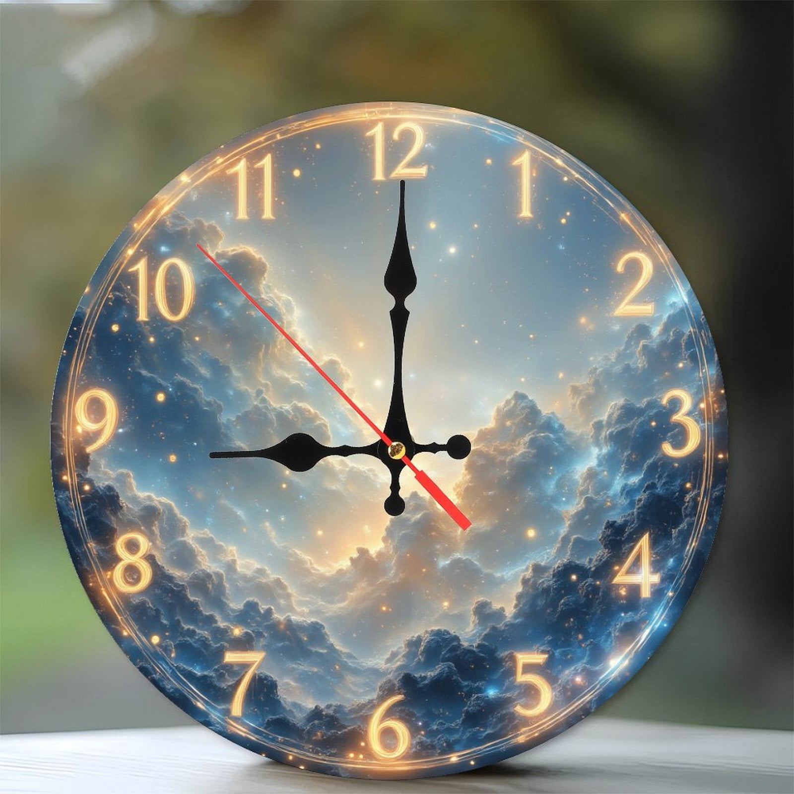 Celestial Cloud Clock Wall Art Decor 10-Inch Silent Wooden Wall Clock ...