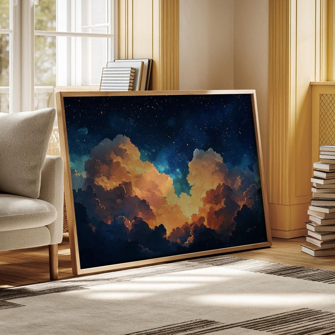 Celestial Cloudscape With Starlit Sky – Dreamy Atmospheric Art Print ...