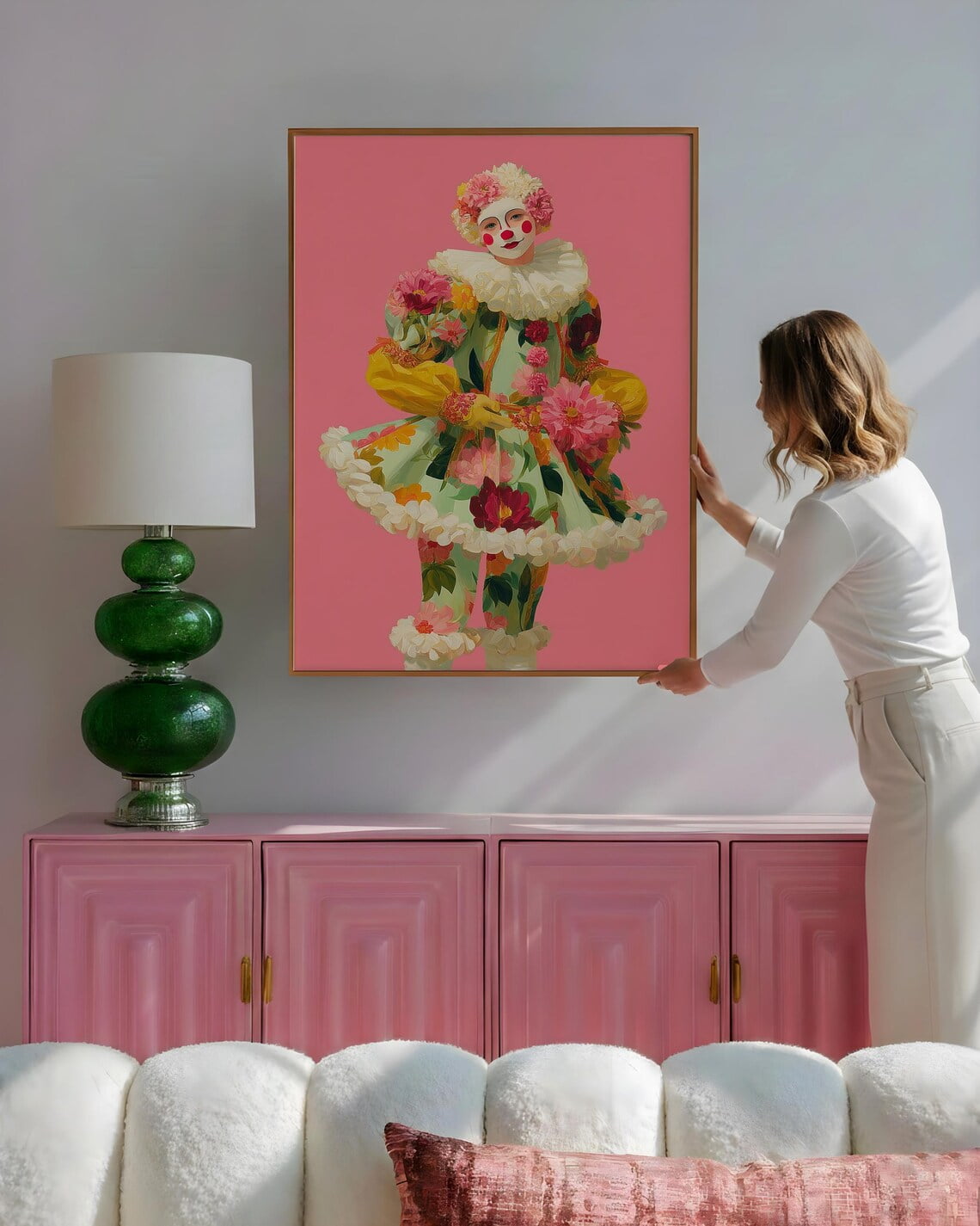 Celestial Clown Art Deco Colorful Illustration Whimsical Pink Artwork ...