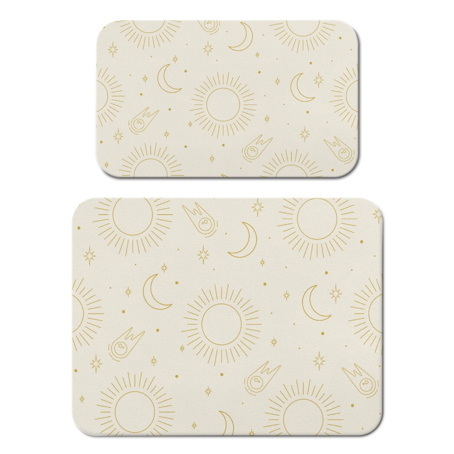 Celestial Coffee Station Mat Set - Cosmic Aesthetic Absorbent Counter Protector, Golden Sun and ...