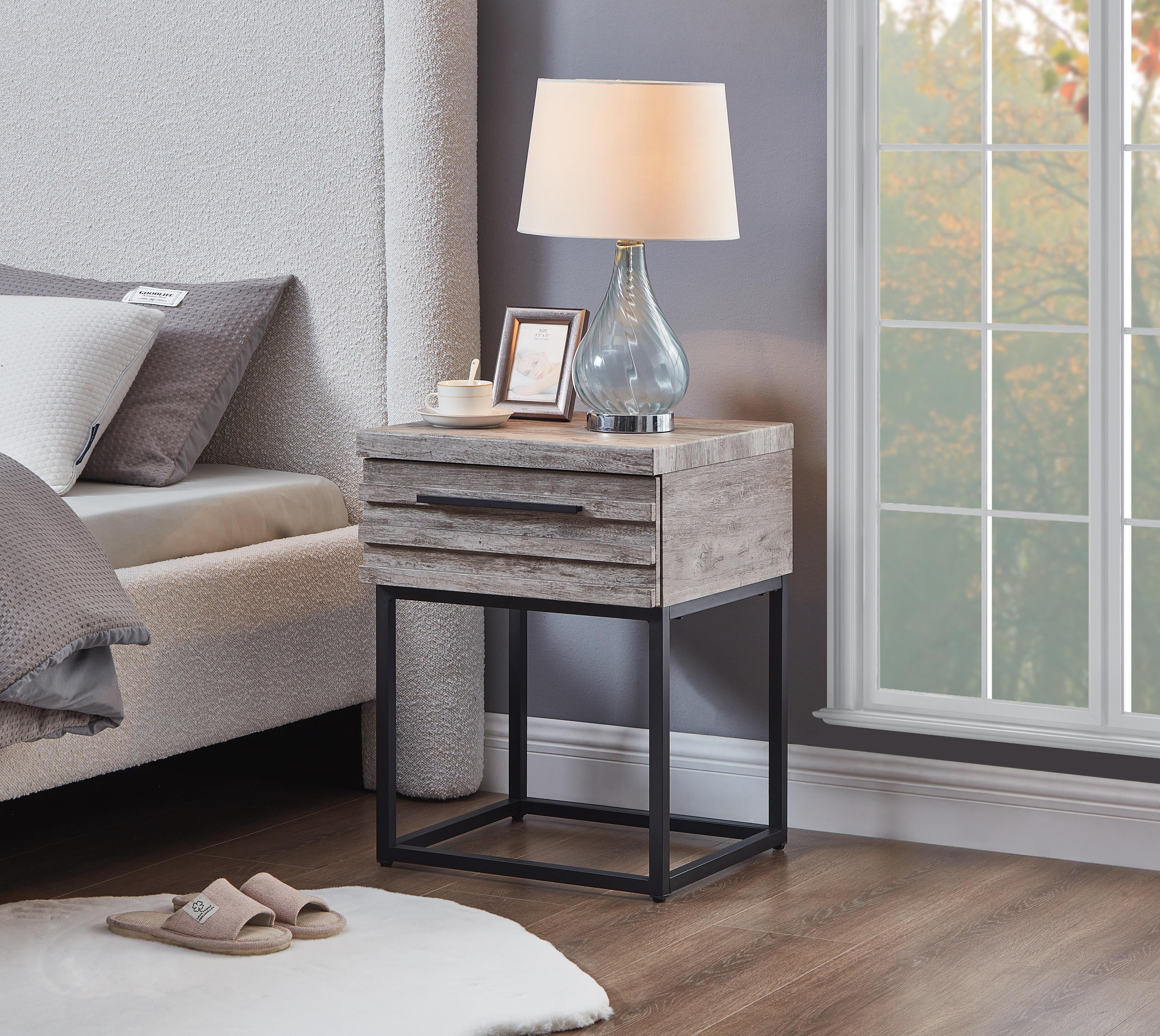 Celestial Contemporary Storage End Table,Gray,Gray Wood+Metal Furniture ...