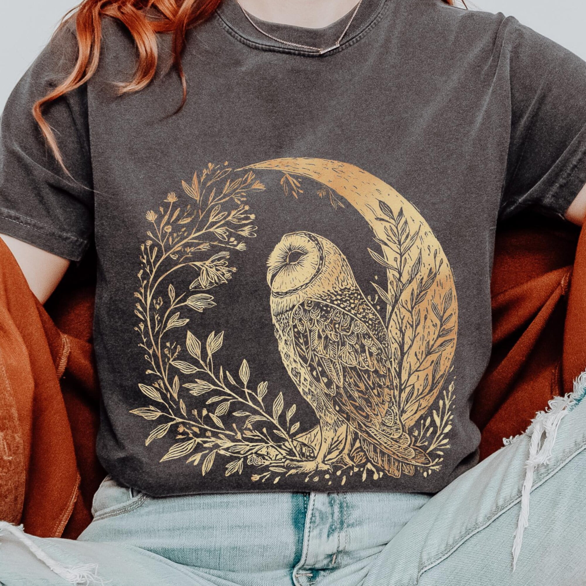 Celestial Cottagecore Barn Owl Moon Shirt Woodland Nature Graphic Tee ...
