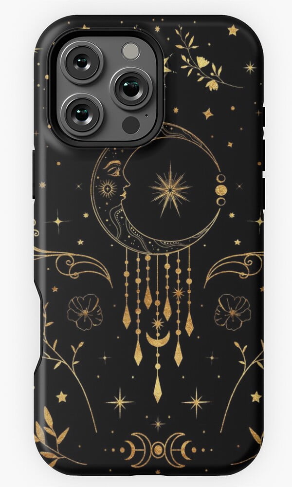 Celestial Crescent Moon Floral Phone Case for iPhone 16 15 14 13 12 11 ...