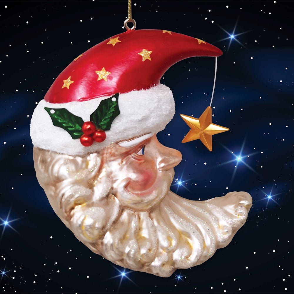 Celestial Crescent Moon Santa Glass Christmas Ornament - Walmart.com