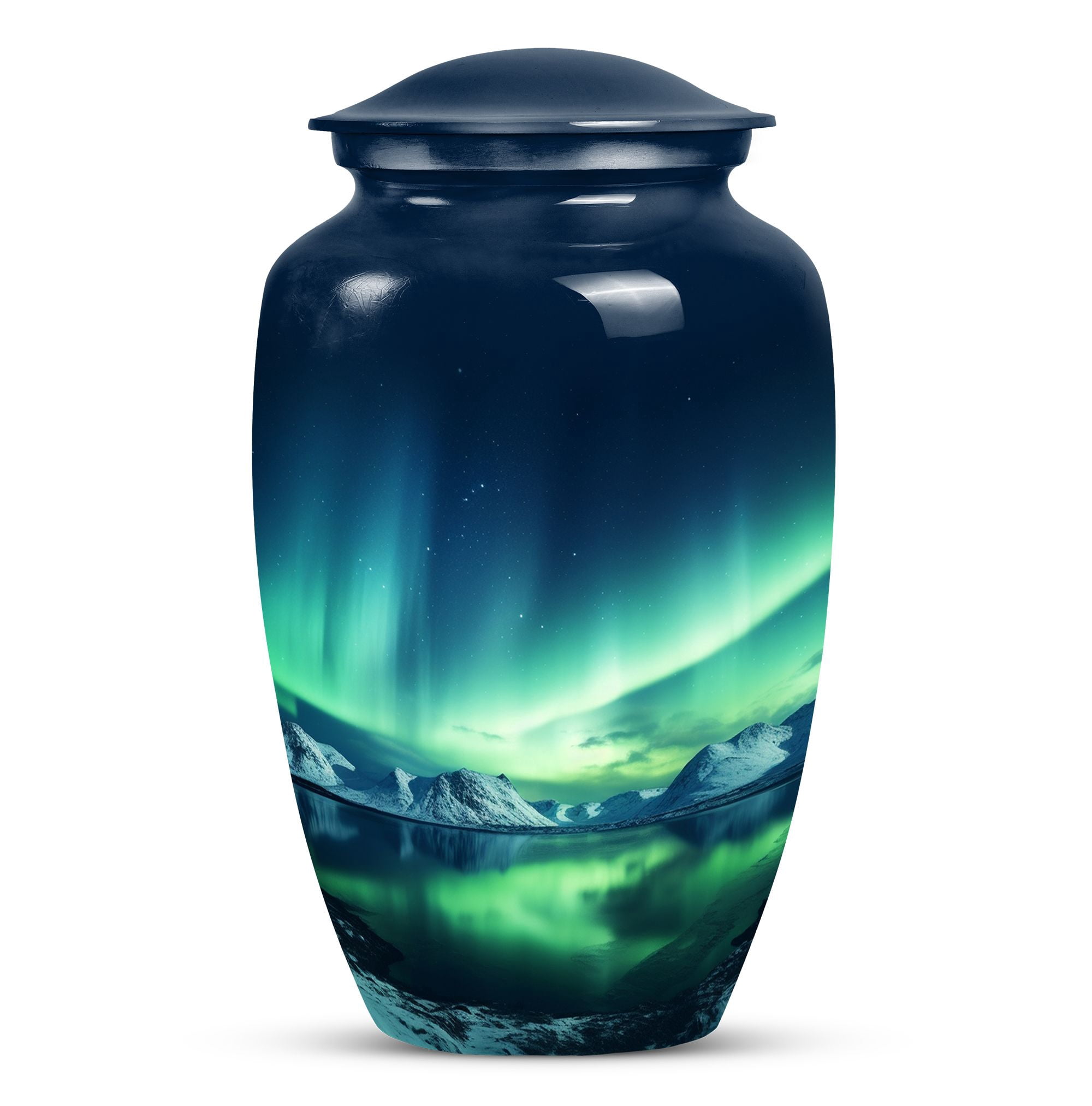 Celestial Dance of Aurora over Tranquil Waters - Large Memorial Urn for ...
