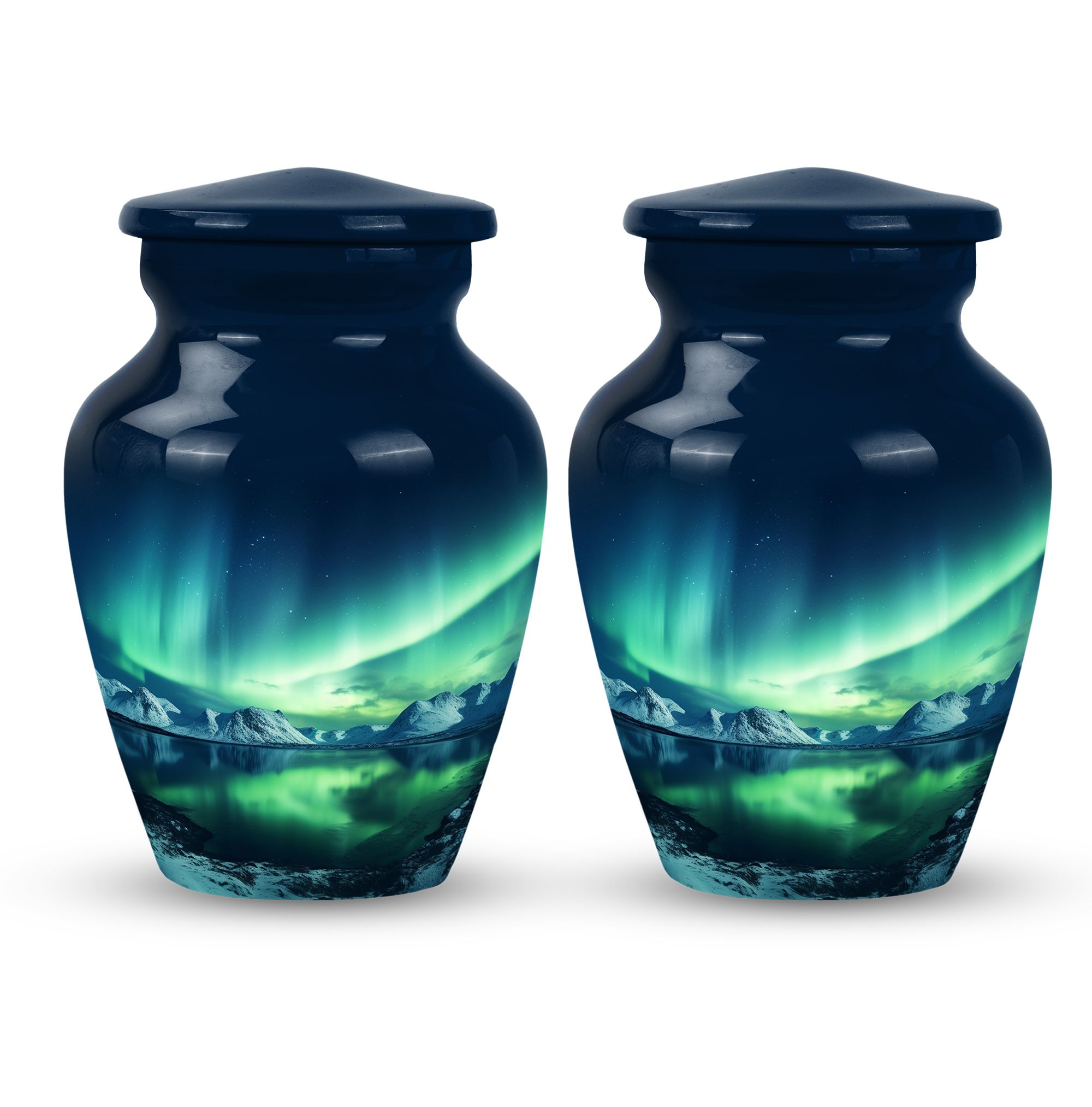 Celestial Dance of Aurora over Tranquil Waters - Tiny Burial Urn for ...