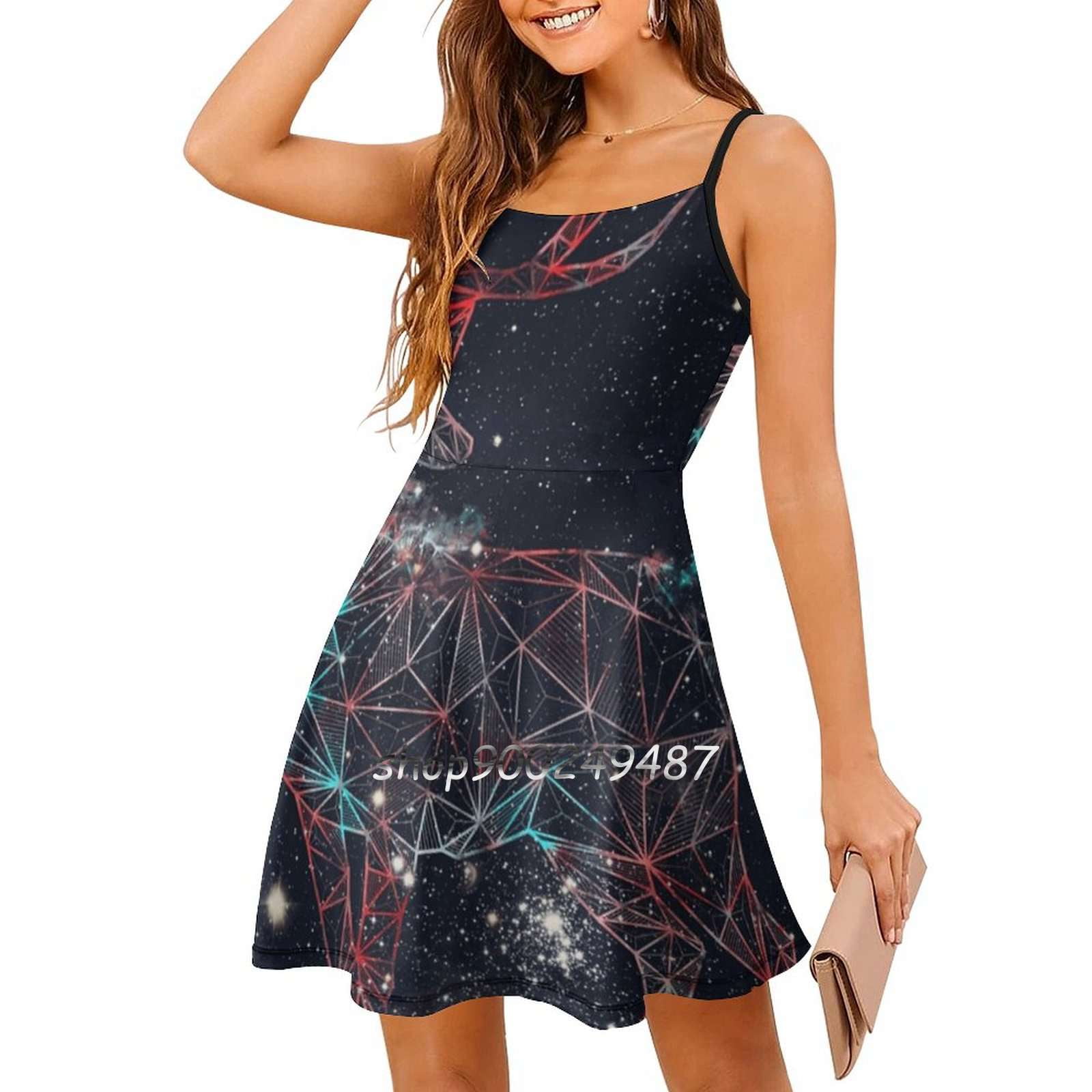 Celestial Deer Square Neck Dress Sweet Summer Dress Women Elegant ...