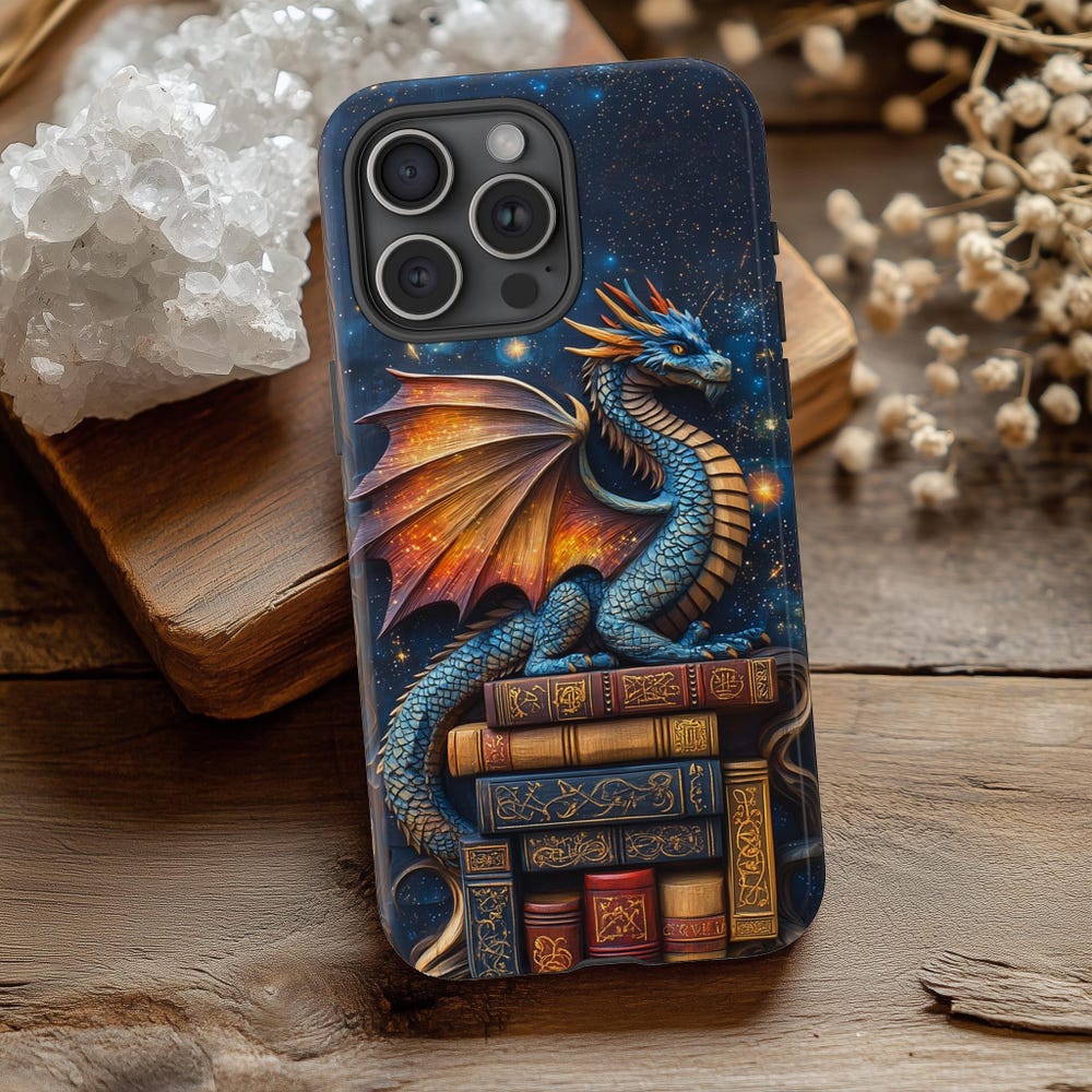 Celestial Dragon Fantasy on Bookcase Library Phone Case with iPhone 17 ...