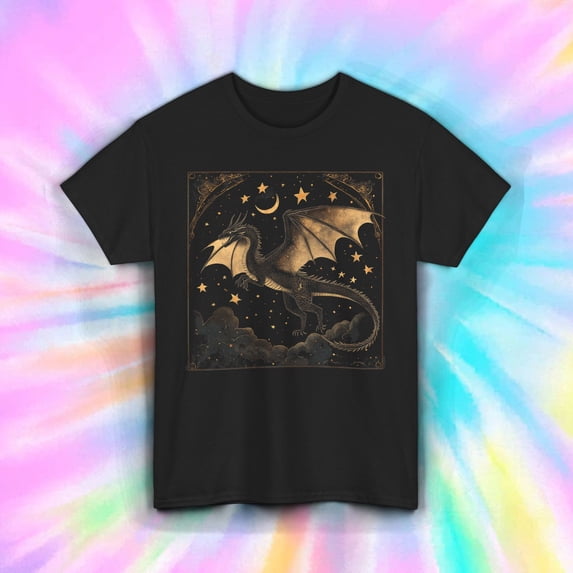 Celestial Dragon Shirt Fantasy Gothic Night Sky Stars Moon Tee S-5XL ...