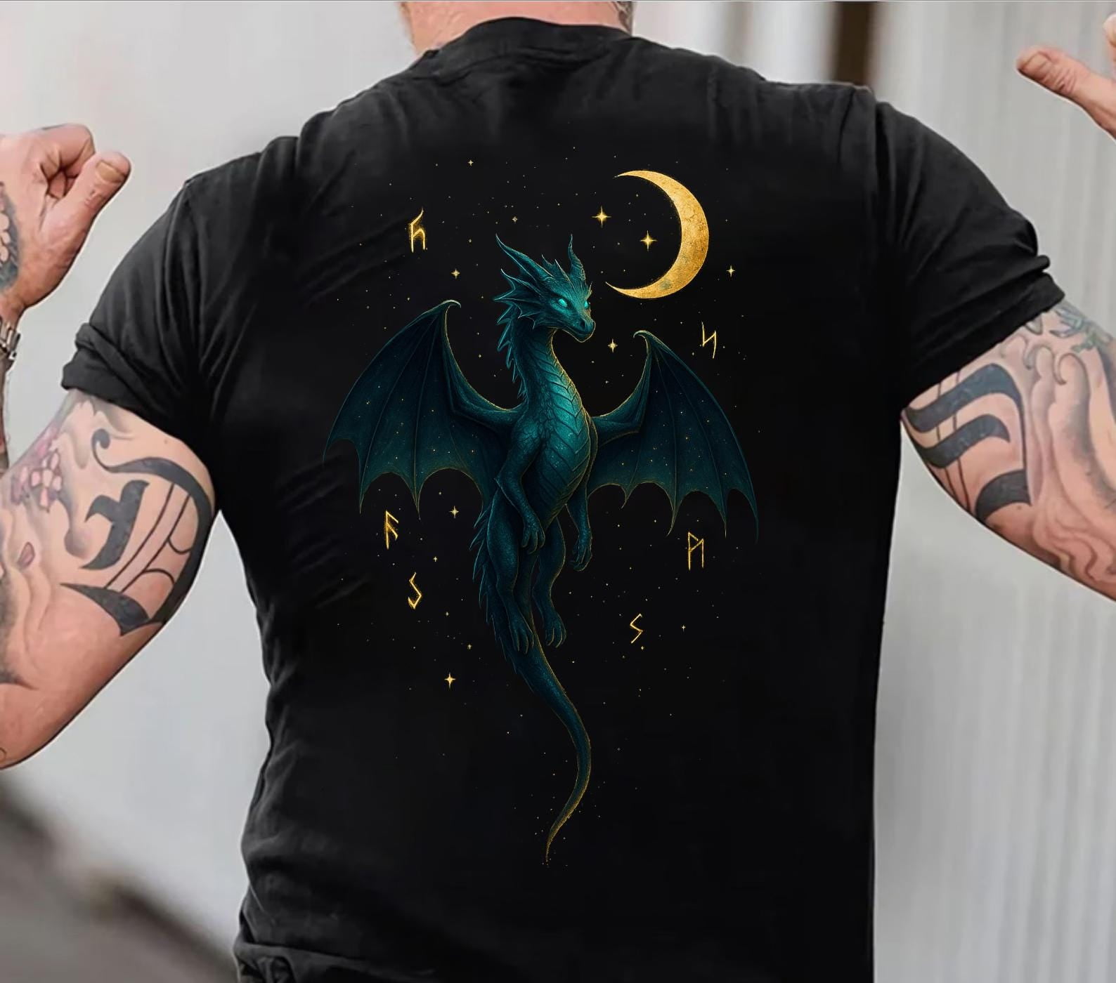 Celestial Dragon Shirt, Gothic Fantasy Dragon Tee, Moon And Stars ...