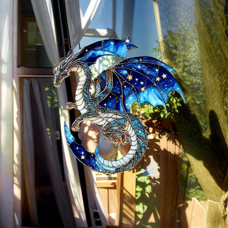 Celestial Dragon Suncatcher - Stained Glass Effect Acrylic Window ...