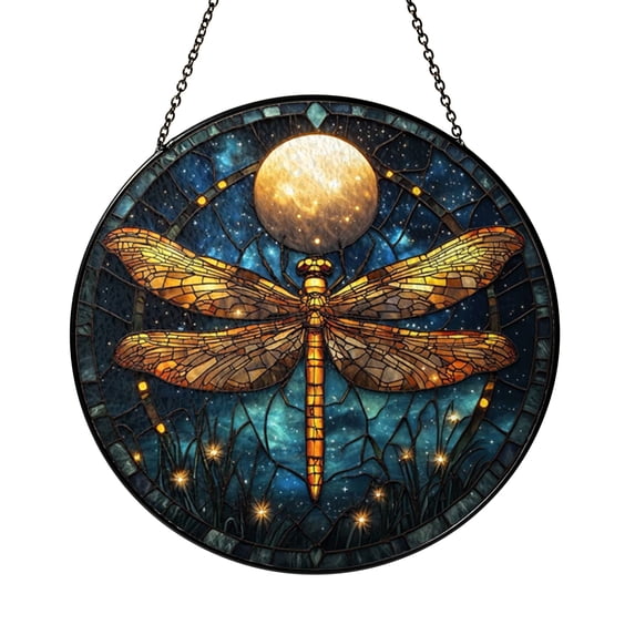Celestial Dragonfly Suncatcher Window Hanging, Vibrant Stained Glass ...