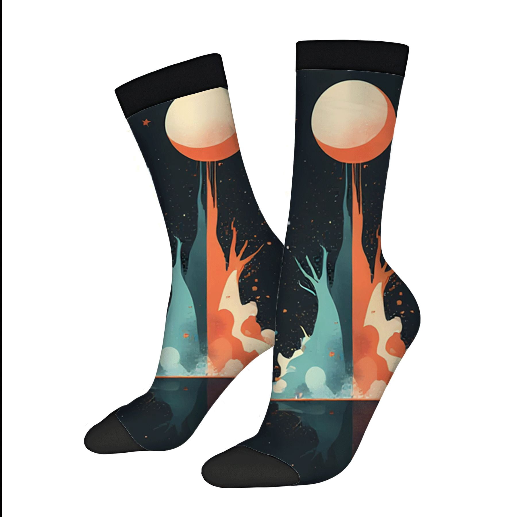 Celestial Dream Socks: 2 Pairs of Unisex Trendy Socks with Moon & Star ...