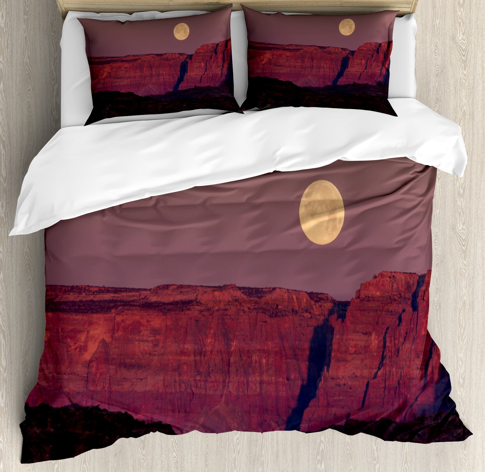 Celestial Duvet Cover Set, Full Moon over Canyons Wild Nature Photo ...