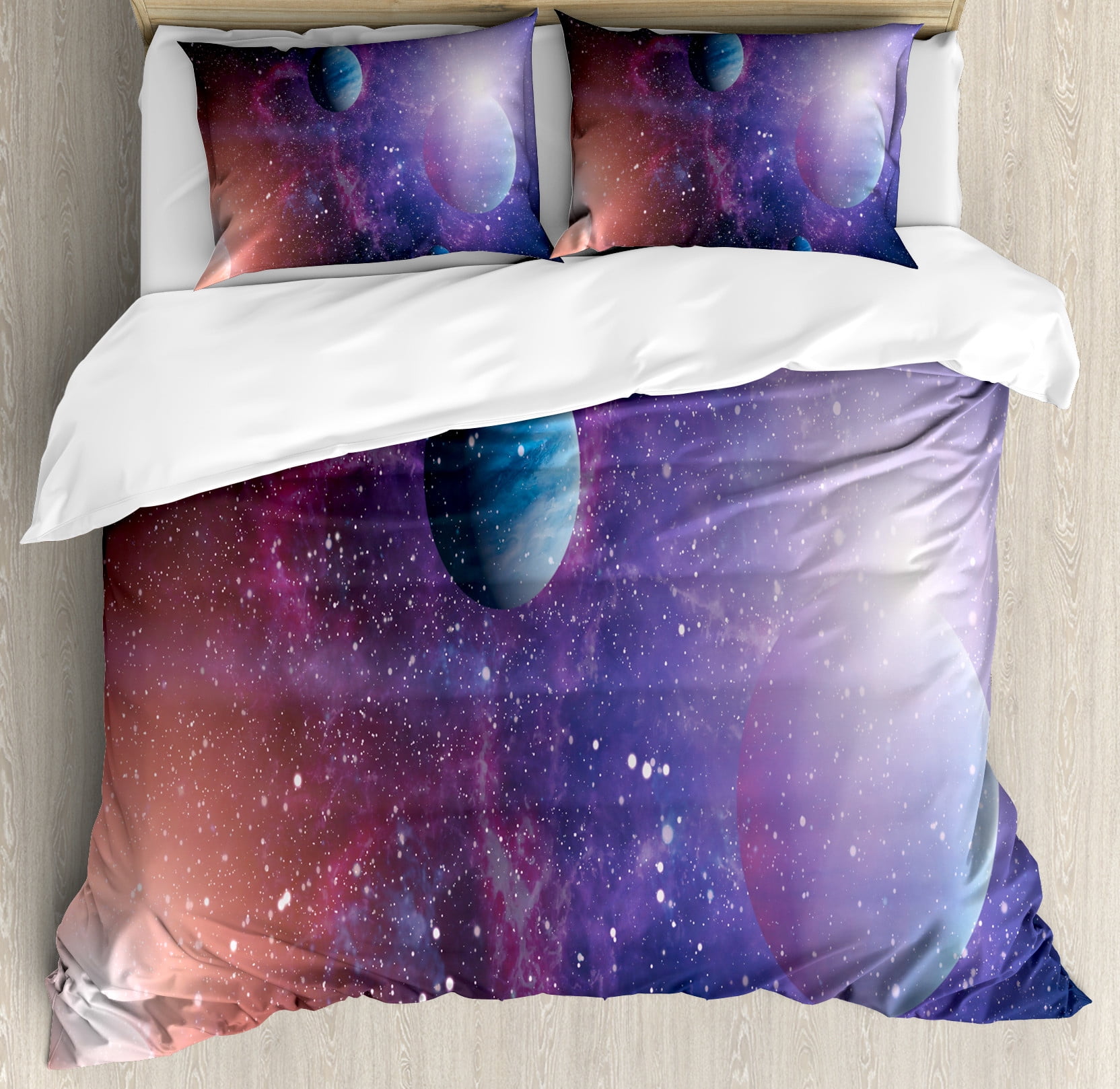Celestial Duvet Cover Set, Nebula and Star Cluster Plants Outer Space ...