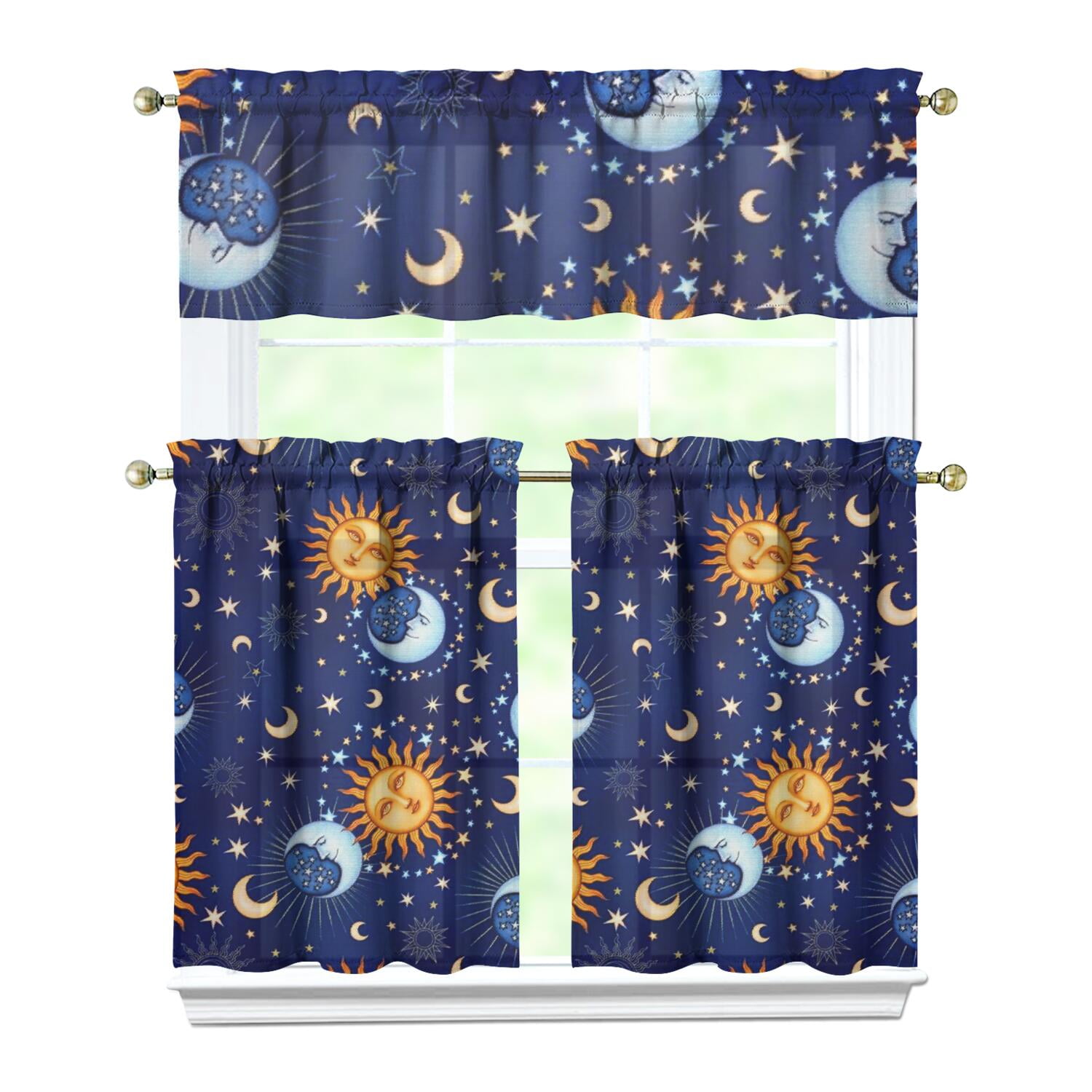 Celestial Eclipse Kitchen Curtains Set Gothic Moon Star Eyes Steampunk ...