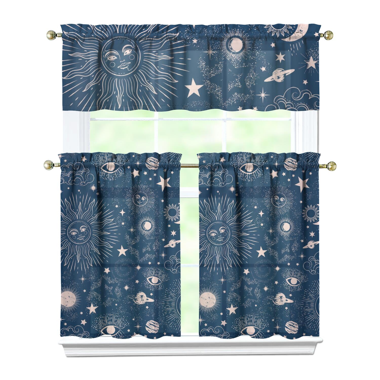 Celestial Eclipse Kitchen Curtains Set Gothic Moon Star Eyes Steampunk ...