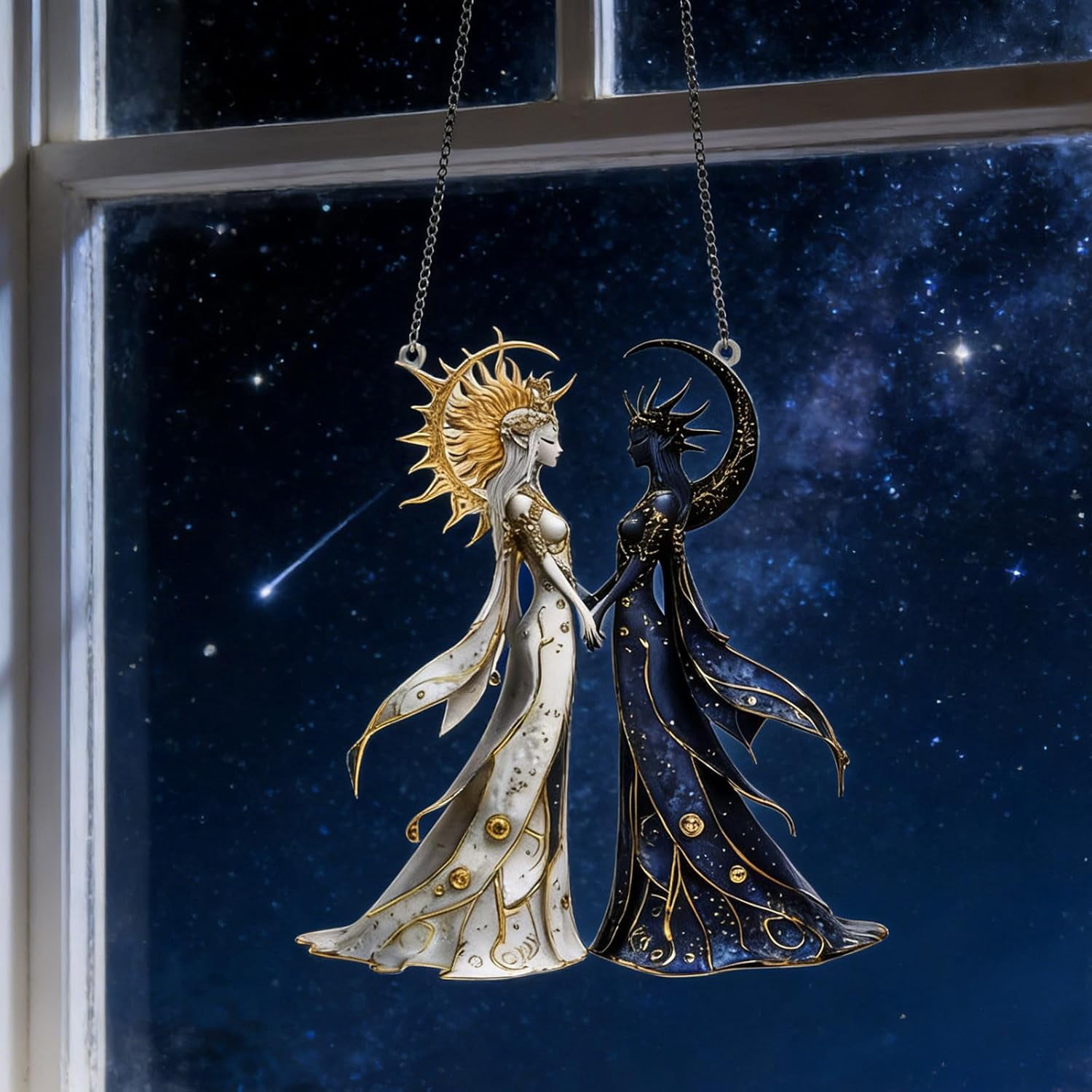 Celestial Equilibrium Sun & Moon Ornament – 2D Acrylic Goddess Hanging ...