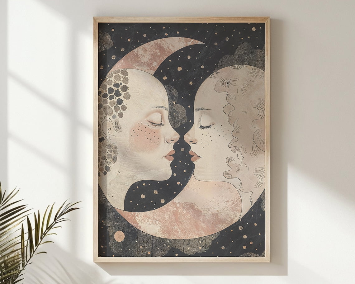 Celestial Faces Nursery Wall Art, Moon Phases Kids Poster, Abstract Faces Print Decor, Boho Chic ...