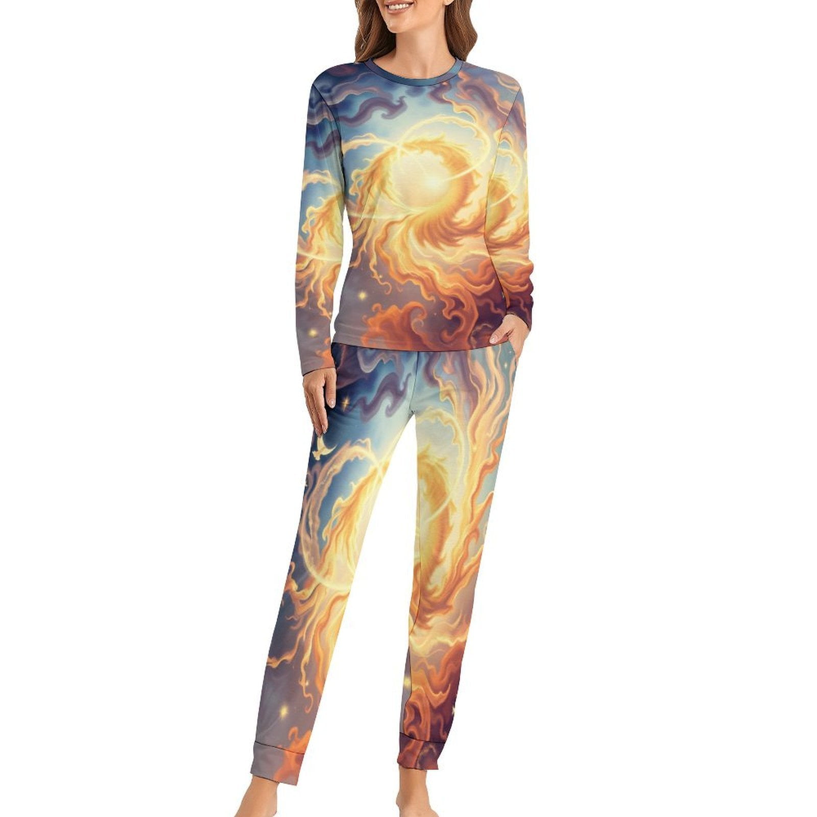 Celestial Fiery Birth Pajamas 2 Pieces Pajama Sets Woman Long Sleeve ...