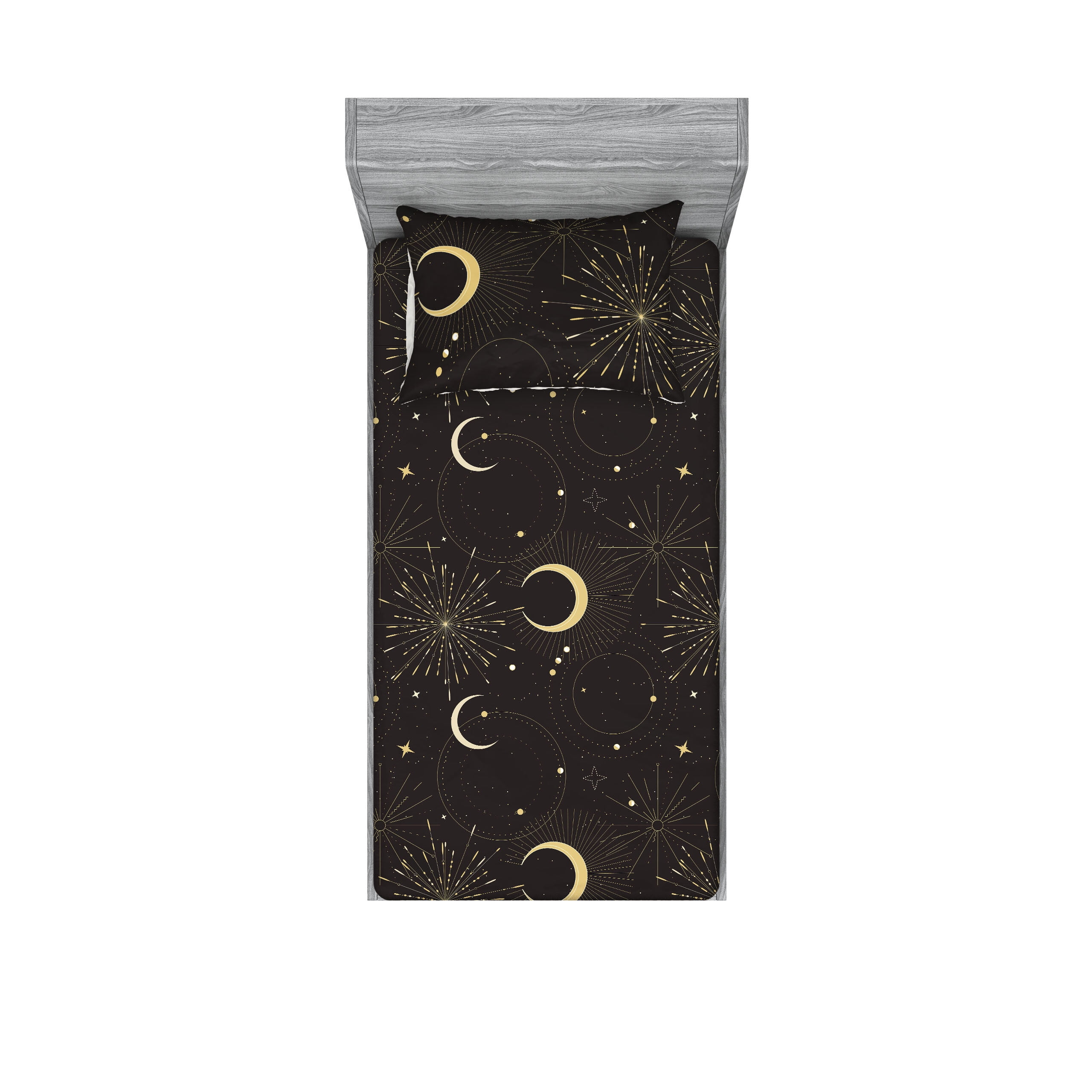 Celestial Fitted Sheet & Pillow Sham Set, Outer Space Inspired Moon and ...