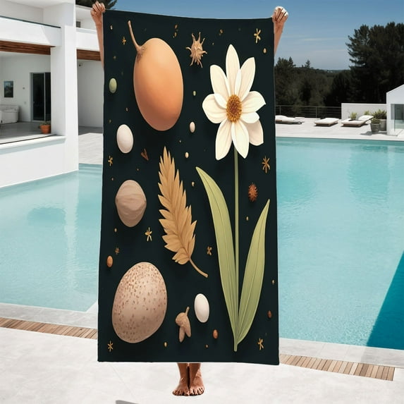 Celestial Floral Beach Towel - Large White Flower & Orange Fruit Design ...