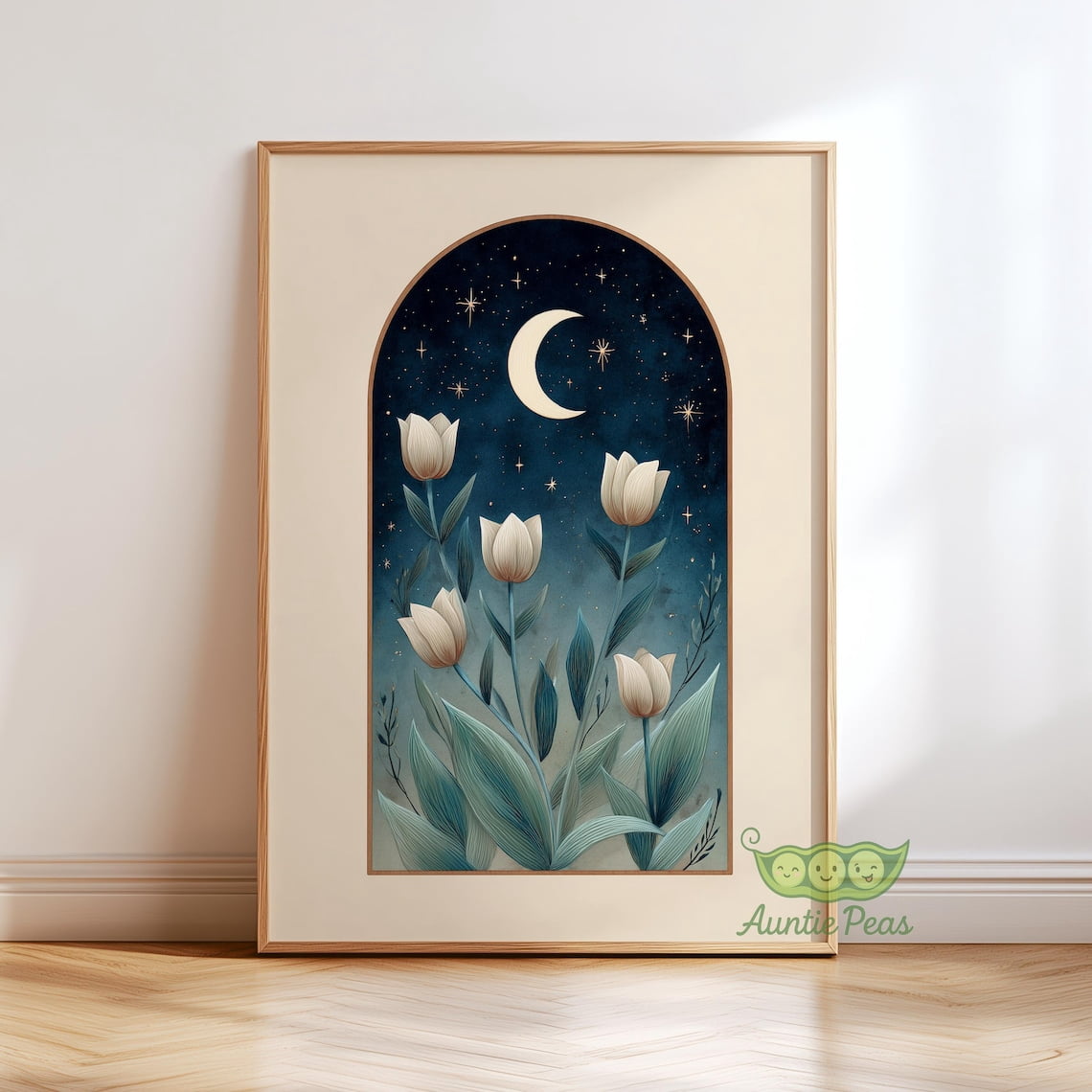 Celestial Floral Window Moonlit Botanical Night Sky Flower Illustration ...