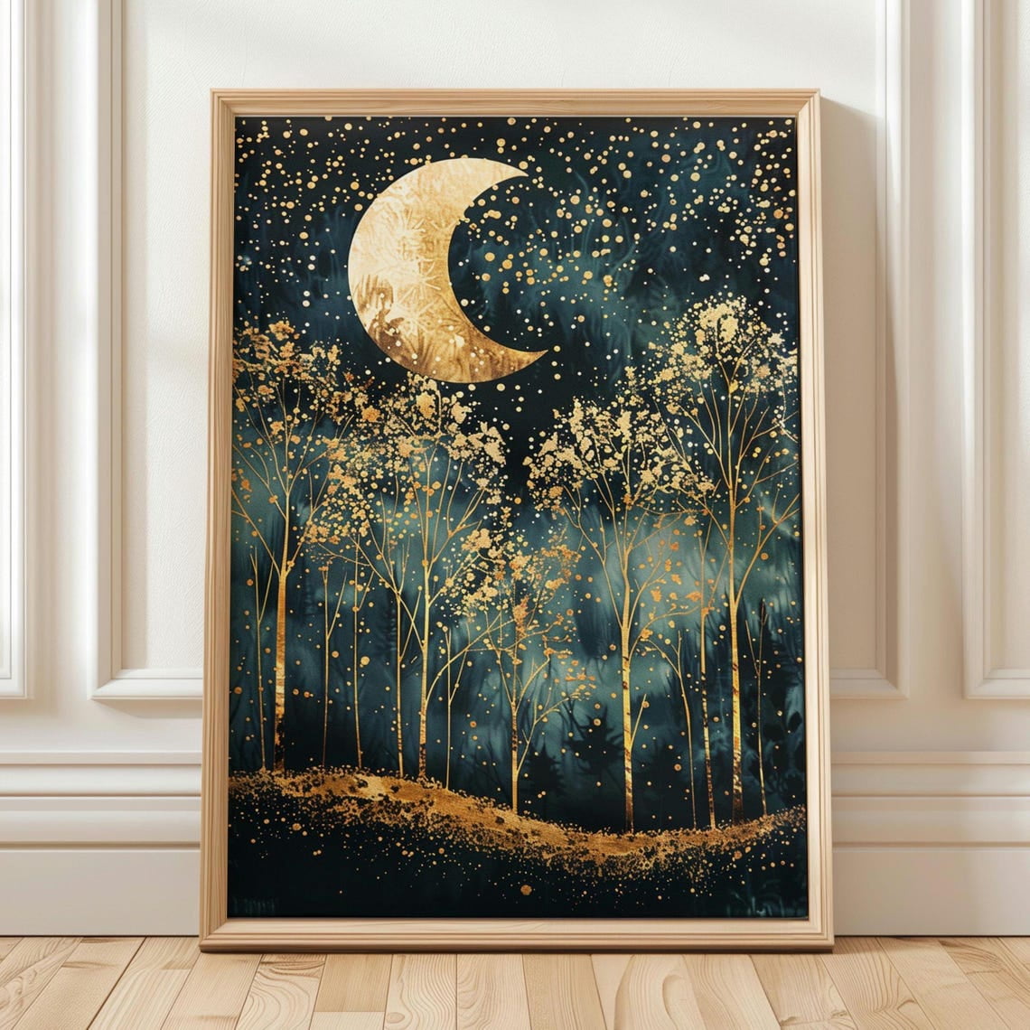 Celestial Forest Golden Moon Night Sky Magical Woods Dark Moody Witchy ...