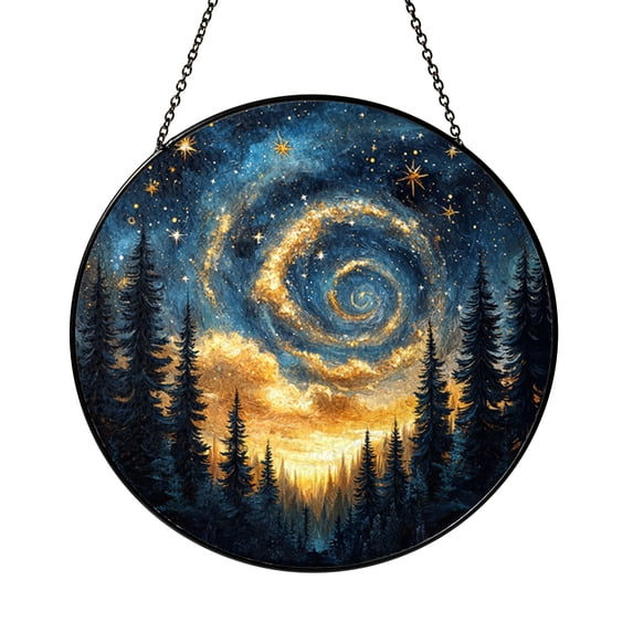 Celestial Forest Landscape Stained Glass Style Window Decor, Fantasy ...