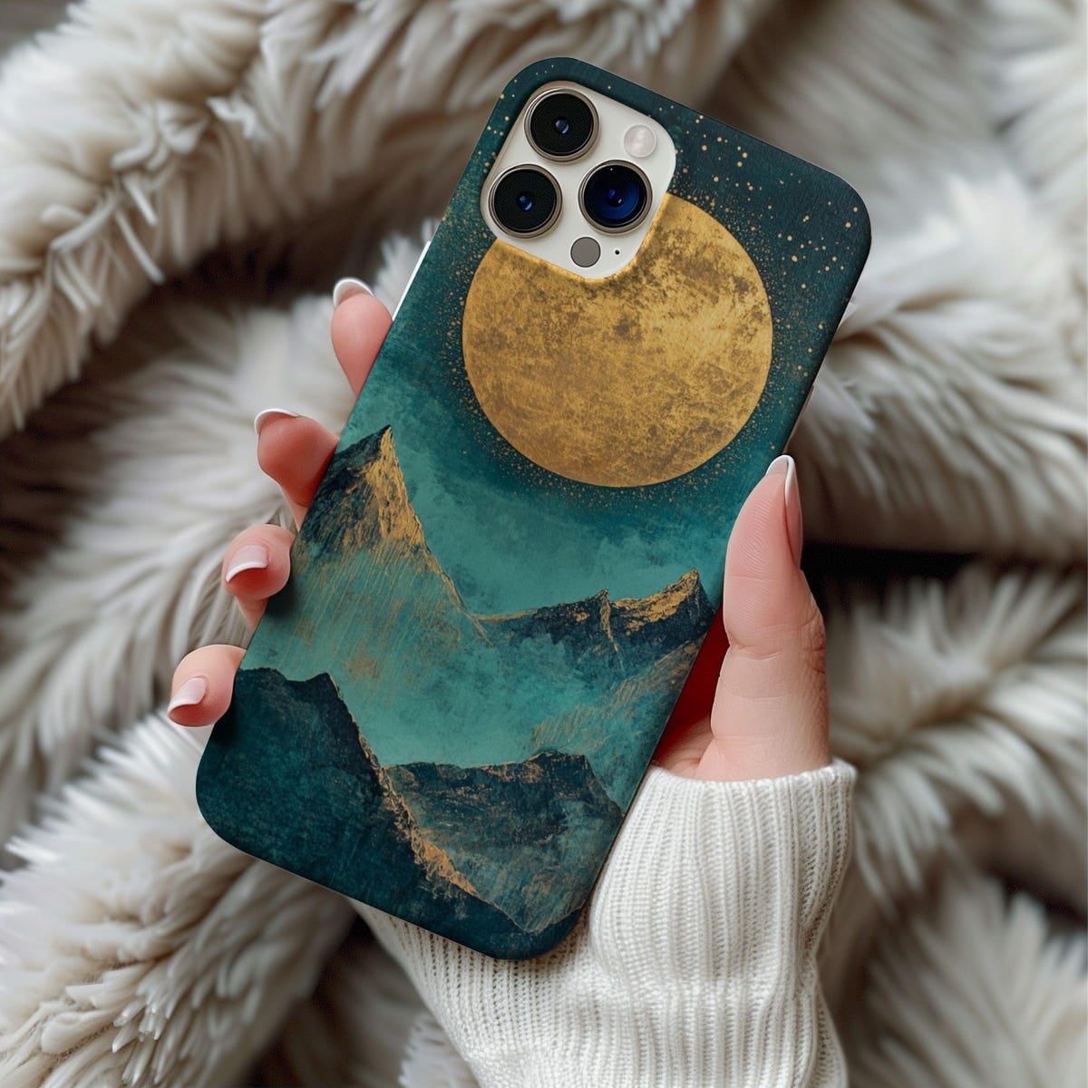 Celestial Full Moon Mountains Phone Case 17 16 15 14 13 12 11 Pro Max ...