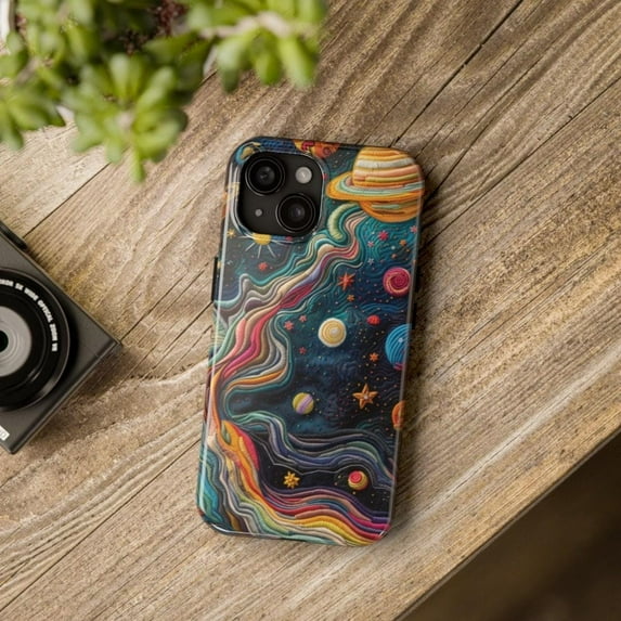 Celestial Galaxy Colorful Faux Embroidery Art Case for iPhone 17 16 15 14 13 12 11 Pro Max ...