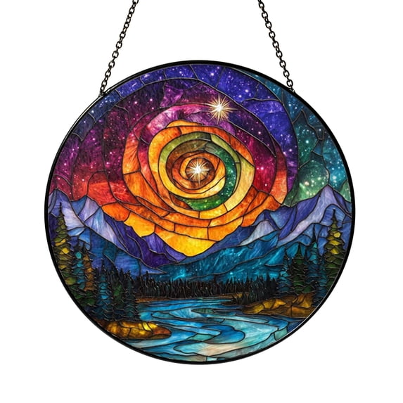 Celestial Galaxy Stained Glass Suncatcher, Starry Mountain Window ...