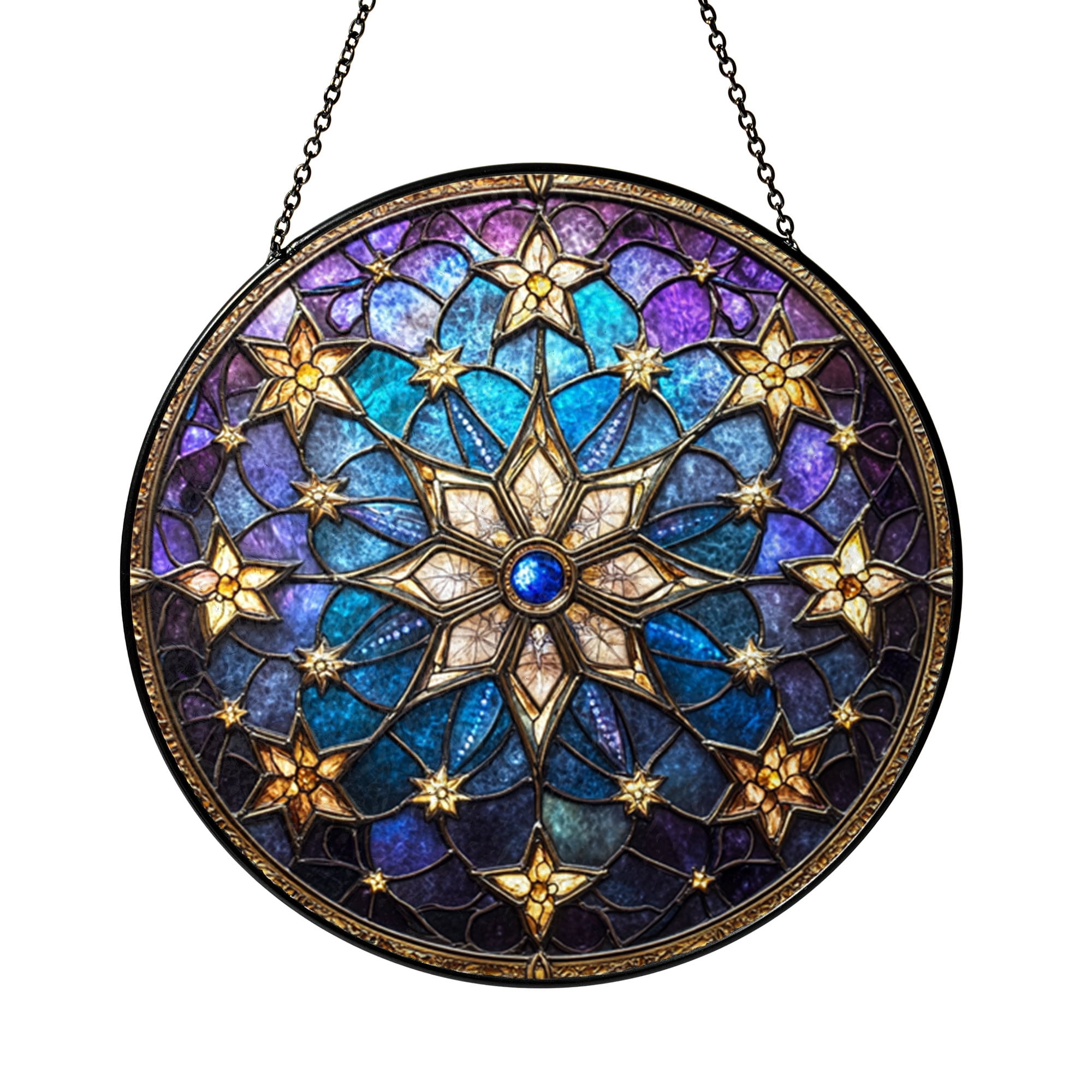 Celestial Geometric Star Stained Glass Suncatcher Window Hanging Decor ...