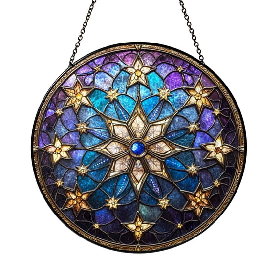 Celestial Geometric Star Stained Glass Suncatcher Window Hanging Decor ...