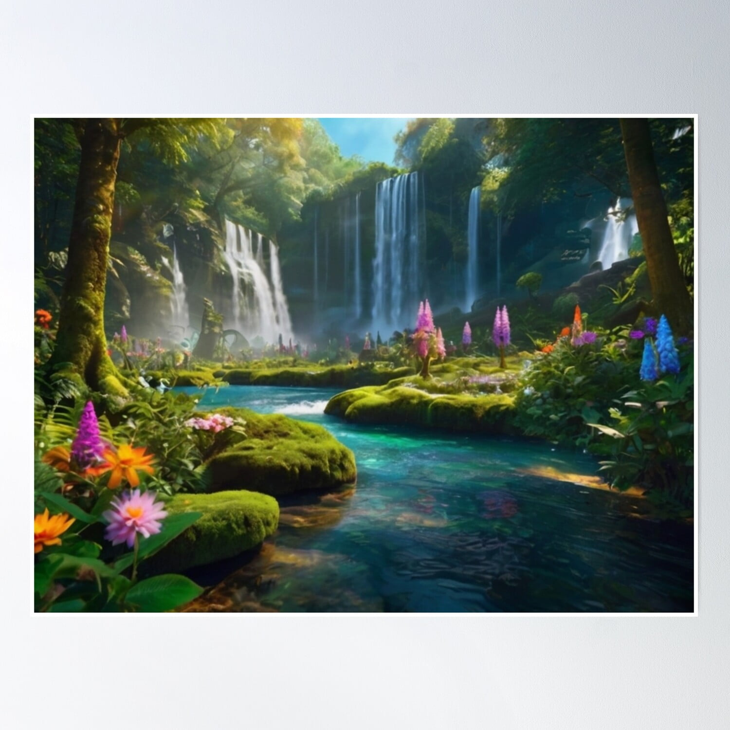 Celestial Glade: Symphony Of Water And Blossoms Poster Wall Art, Modern Wall Decor, 16x24 ...