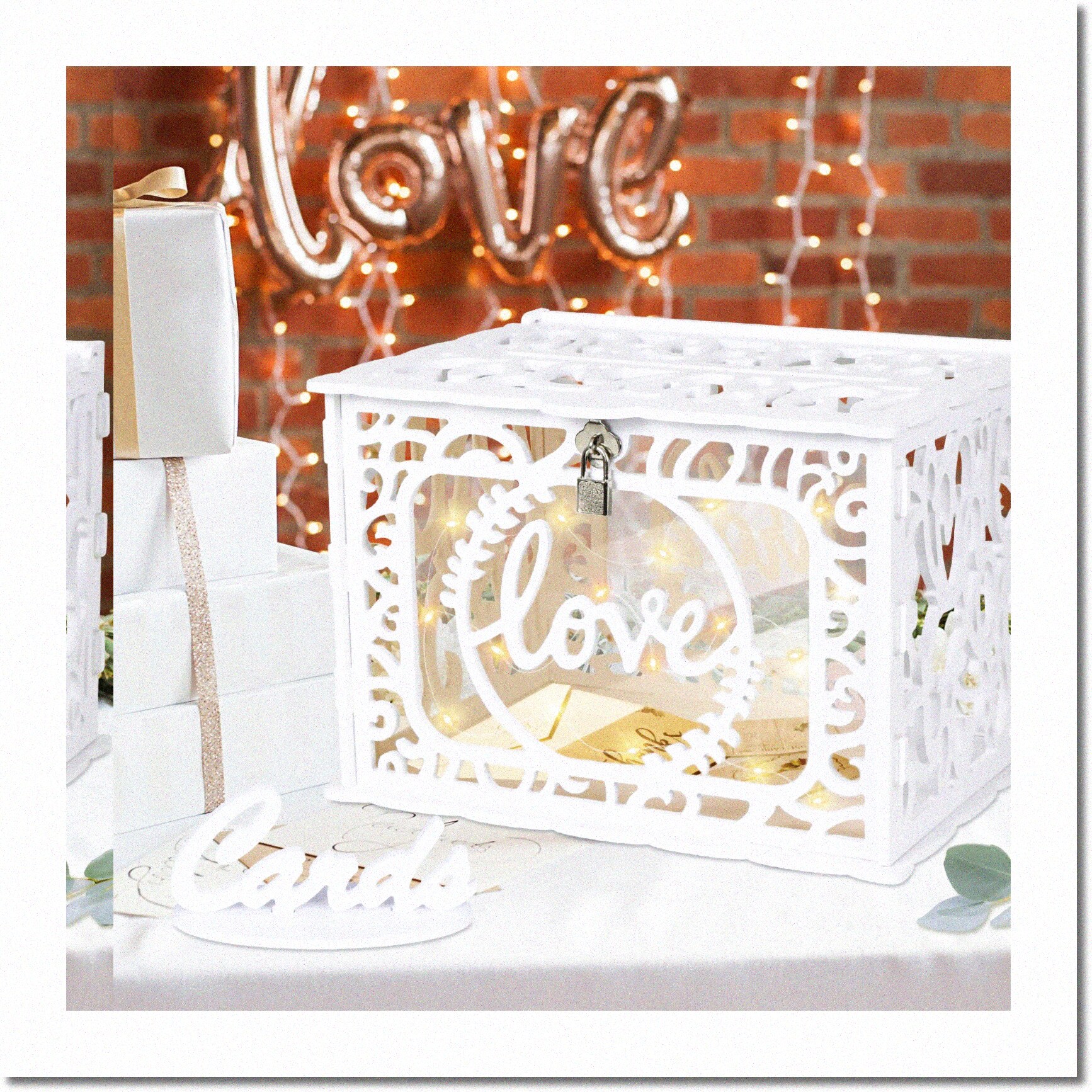 Celestial Glow DIY Wedding Card Box: Lock & String Lights. Versatile ...