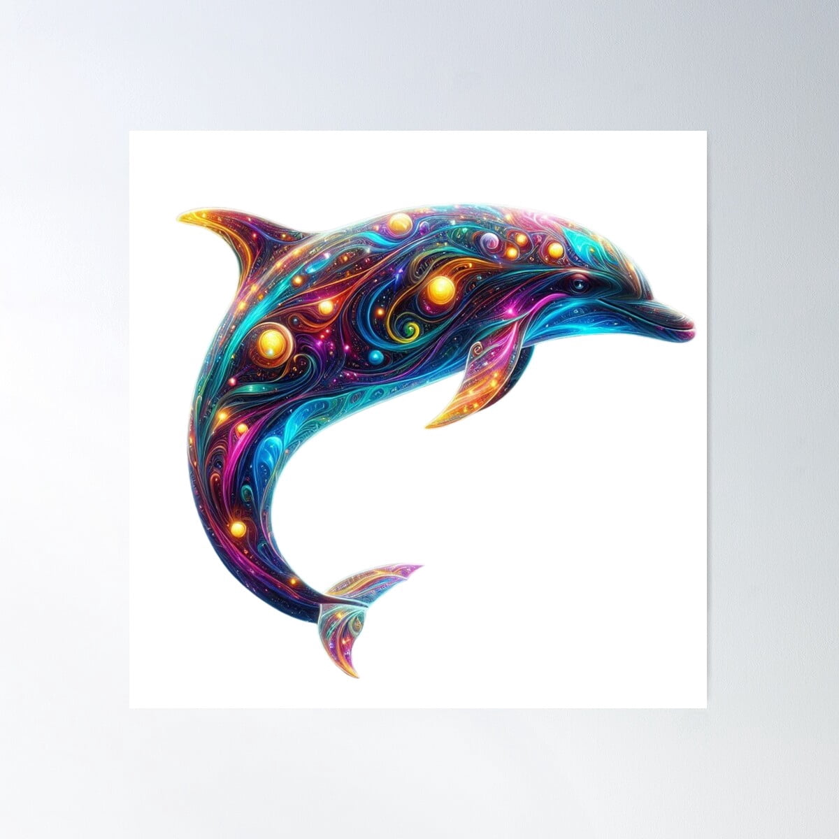 Celestial Glowing Dolphin Poster Wall Art, Modern Wall Decor For Living ...