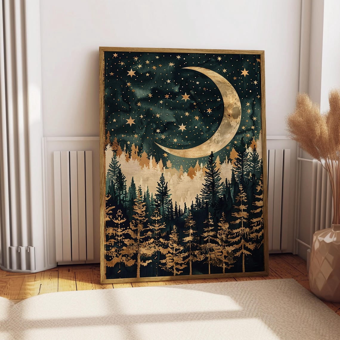 Celestial Gold Moon Mystical Forest Boho Living Starry Night Spiritual ...