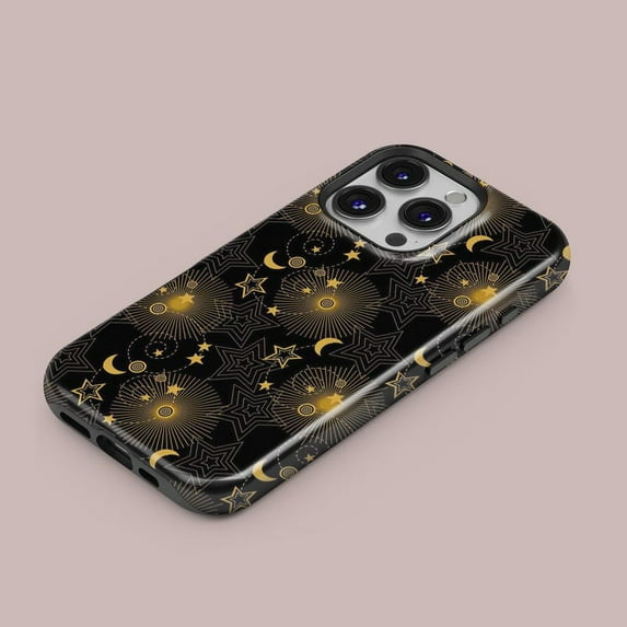 Celestial Gold Star Moon Mystical Night Phone Case for iPhone 11 12 13 ...
