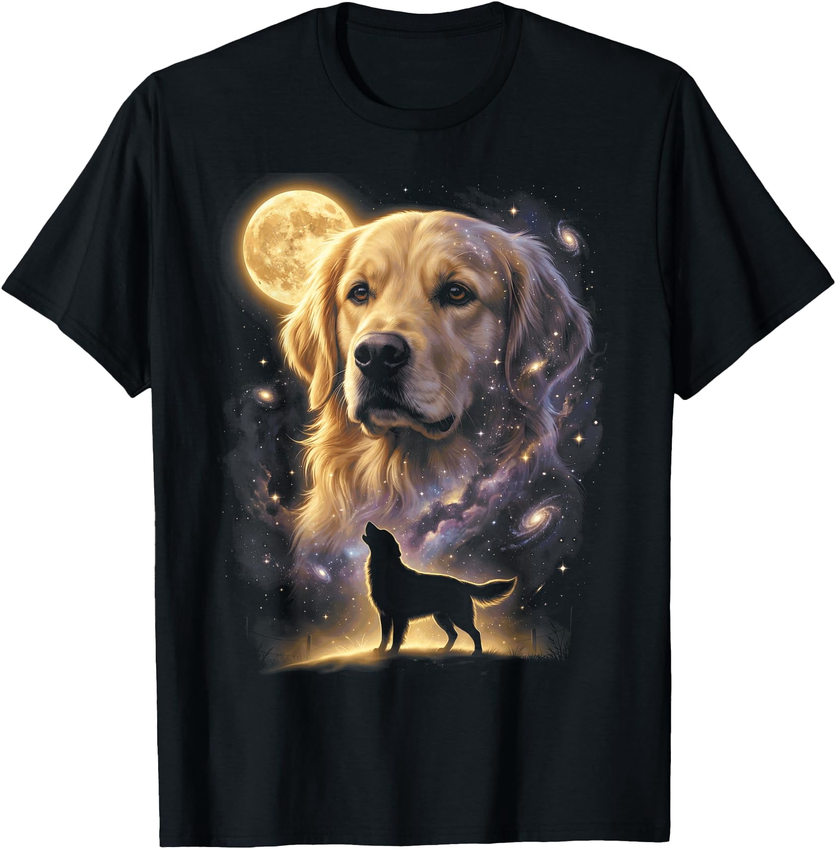 Celestial Golden Retriever Moon Howling Vintage 90s Retro T-Shirt ...