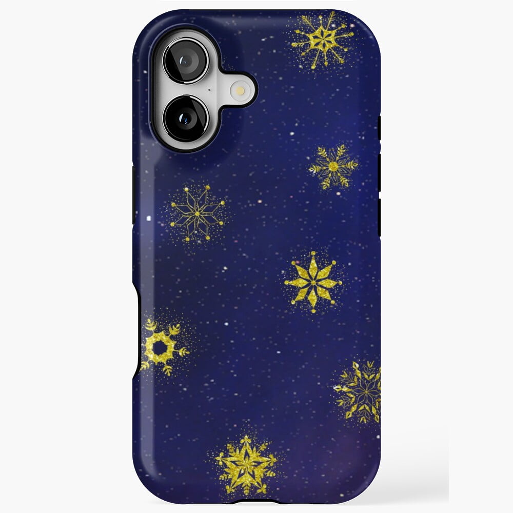 Celestial Golden Snowflakes in Night Sky Case for iPhone 17 through 11 ...