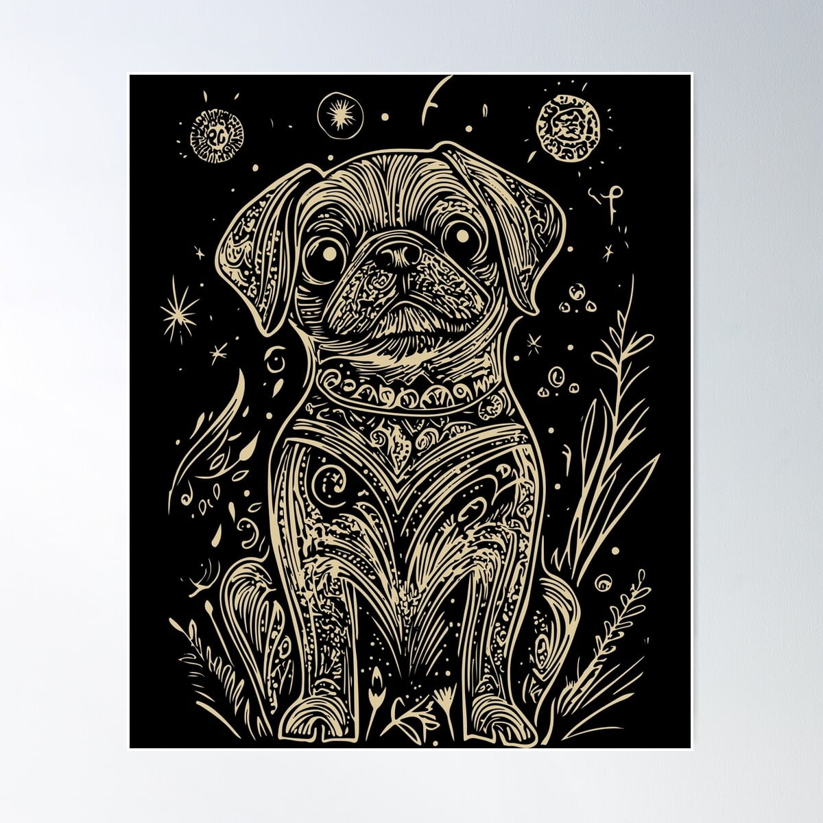 Celestial Good Boy Art - Golden Moon Loyal Friend Print Poster Wall Art ...