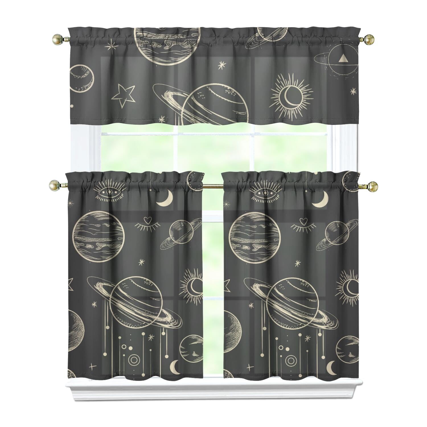 Celestial Goth Kitchen Curtains Set Gothic Sun Moon Astrology Print ...