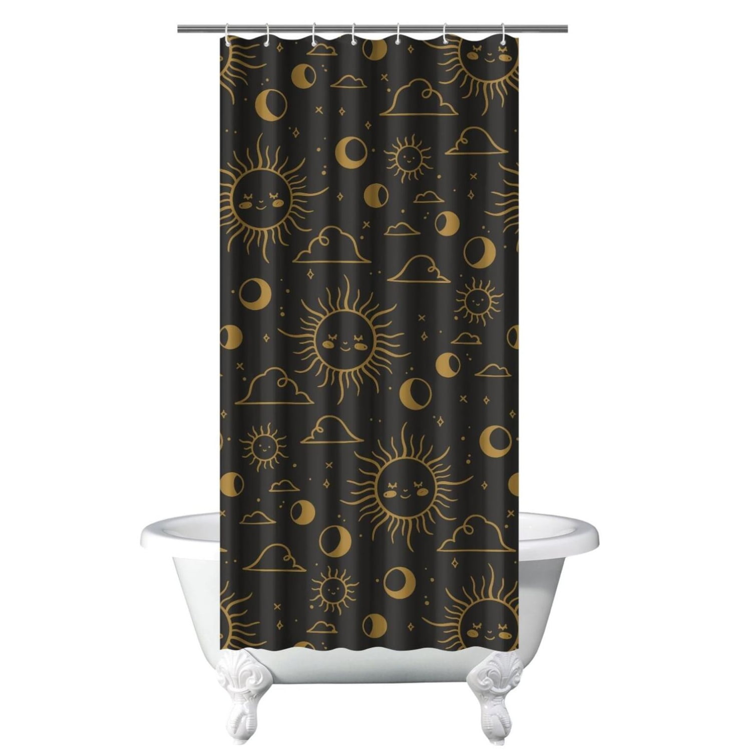 Celestial Gothic Bathroom Curtain - Black Starry Night Sky Astrology Print Fade-Resistant ...