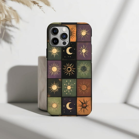 Celestial Gothic Sun Moon Mosaic Art Phone Case with iPhone 17 to 11 ...