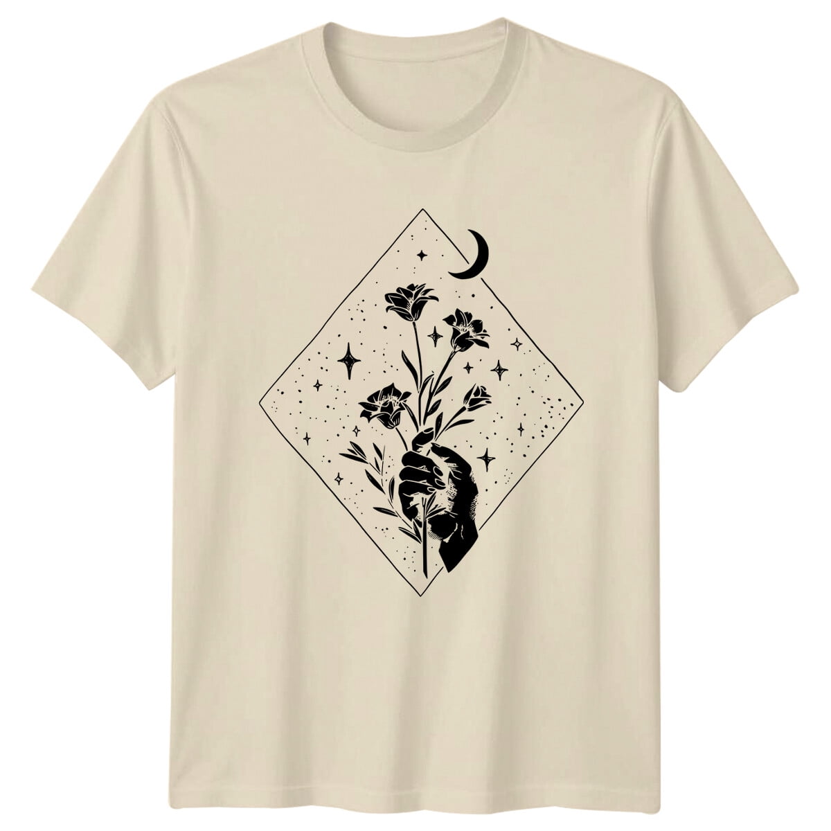 Celestial Hand Holding Flowers Moon Stars Magic T-Shirt - Walmart.com