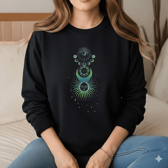 Celestial Harmony Sun And Moon Phases Cosmic Spiritual Art Unisex ...