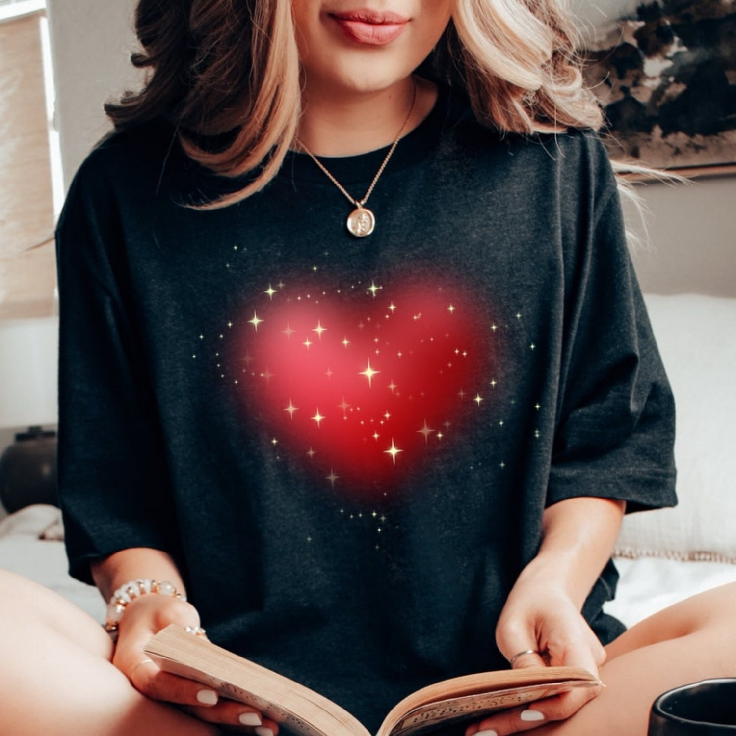 Celestial Heart Glitter Shirt Ombre VaL1entine's Day T-Shirt - Walmart.com